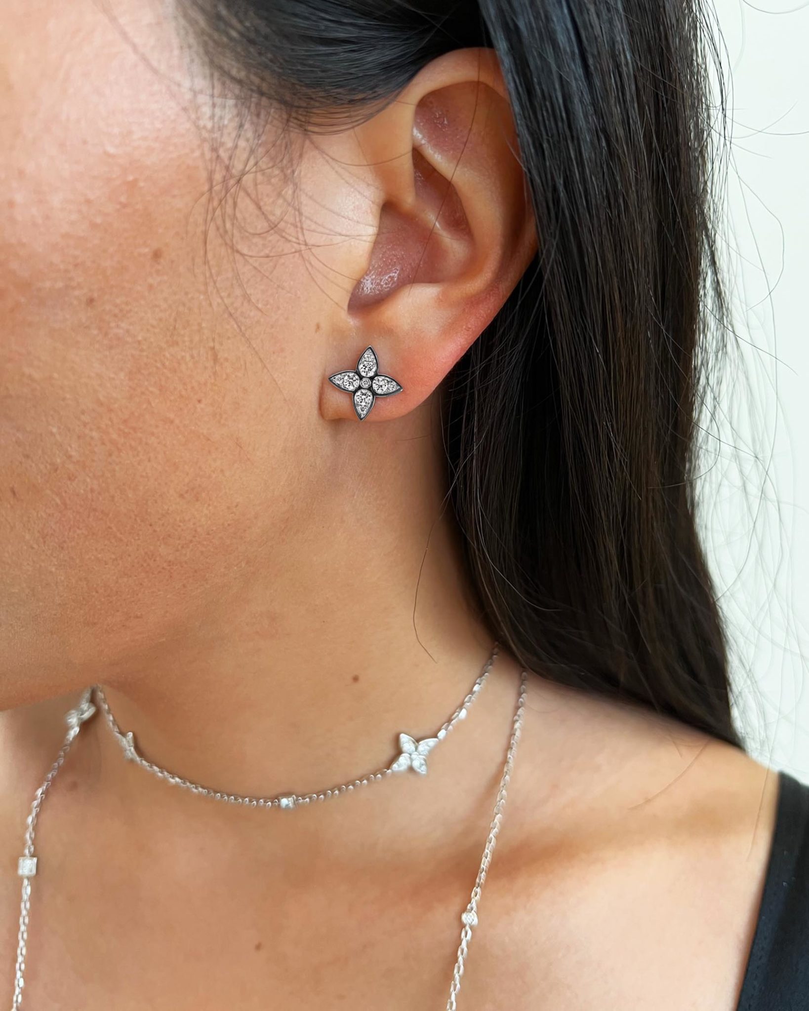 Blackened White Gold and Diamond 4-Petal Flower Lucilla Stud Earrings by Mariani – Turgeon Raine