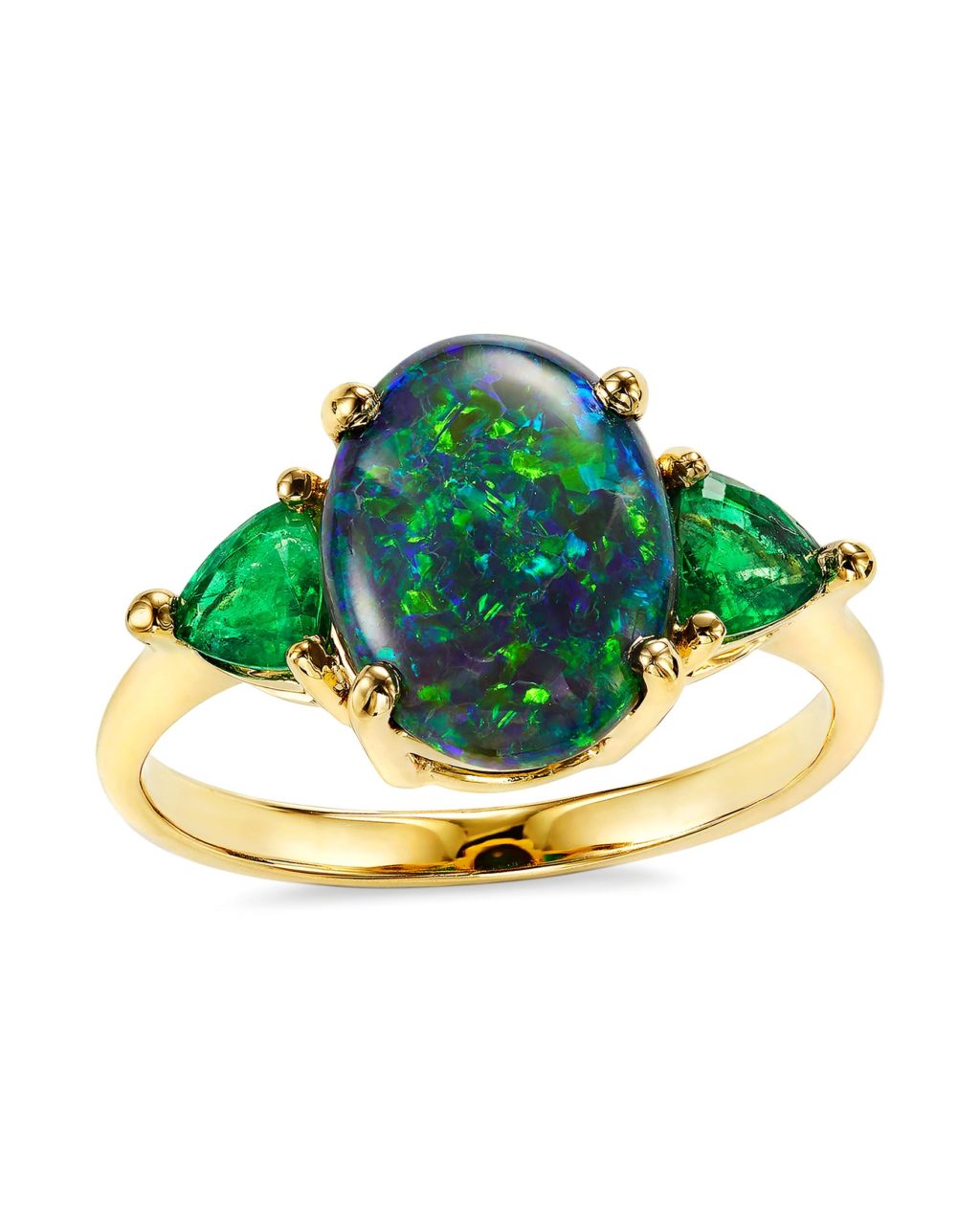 Lightning Ridge Black Opal and Emerald Ring - Turgeon Raine