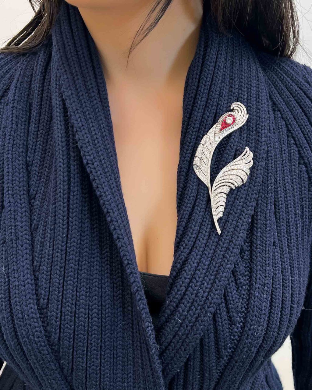 Art Deco Diamond and Ruby Feather Brooch - Turgeon Raine