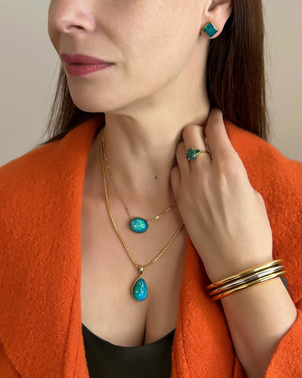 Lightning Ridge Black Opal and Emerald Ring - Turgeon Raine